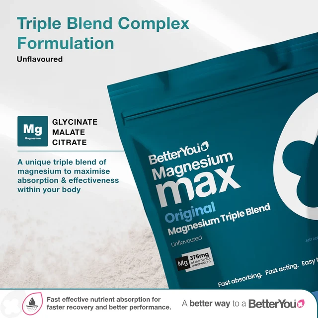 TRIPLE BLEND MAGNESIUM 375mg 120g Powder Mineral Supplement Tiredness ...