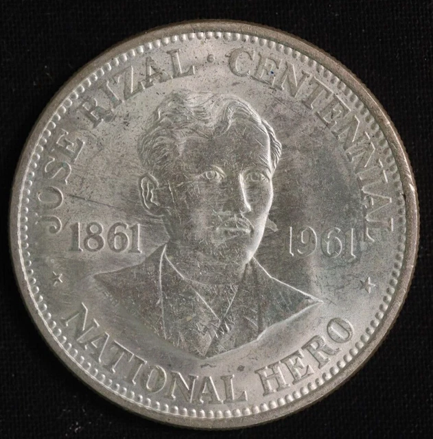 1961 PHILIPPINES JOSE Rizal Centennial Silver Coin Beautiful VF Coin! £ ...