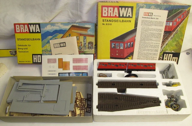 BRAWA 6310/6311 Standseilbahn Bausatz Berg-Talstation, ungebaut, wie ...
