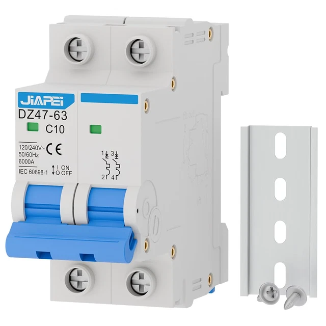 AC MINIATURE CIRCUIT Breaker, 120V/240V 2 Pole 20 Amp DIN Rail Mount ...