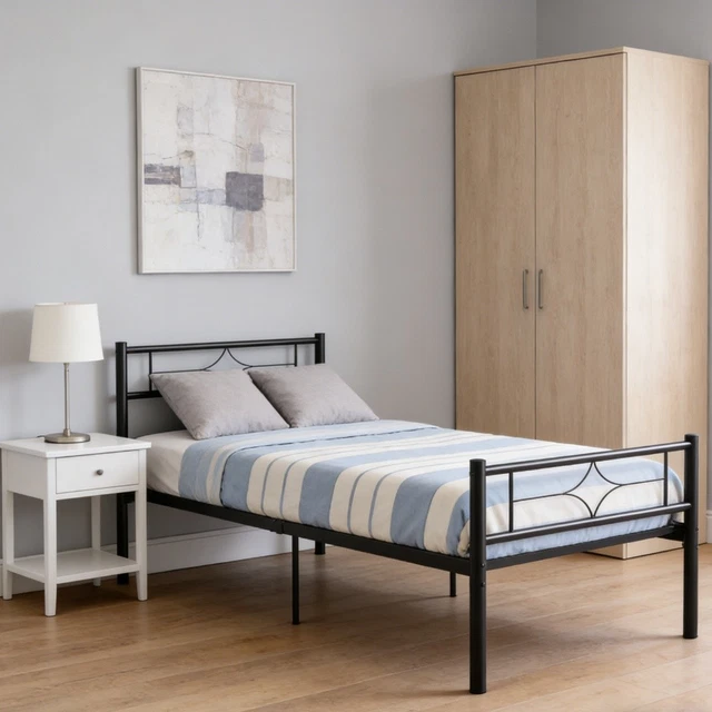 90X190CM SINGLE METAL Bed Frame, 3ft Iron Bedstead for Home Bedroom UK ...