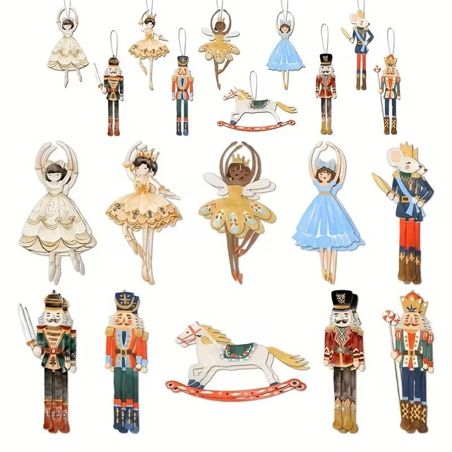 20 WOODEN CHRISTMAS Ornaments Hanging Decorations Vintage Nutcracker ...