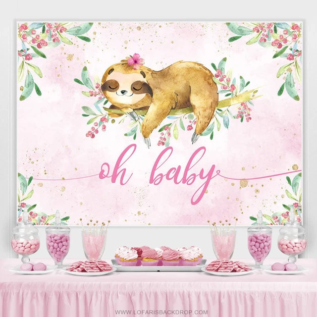 FLORAL PINK CUTE Sloth Spring Baby Shower Backdrop $37.90 - PicClick AU