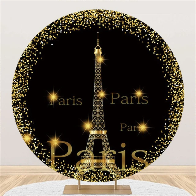 GOLD AND BLACK Eiffel Tower Happy Birthday Round Backdrop $35.97 ...