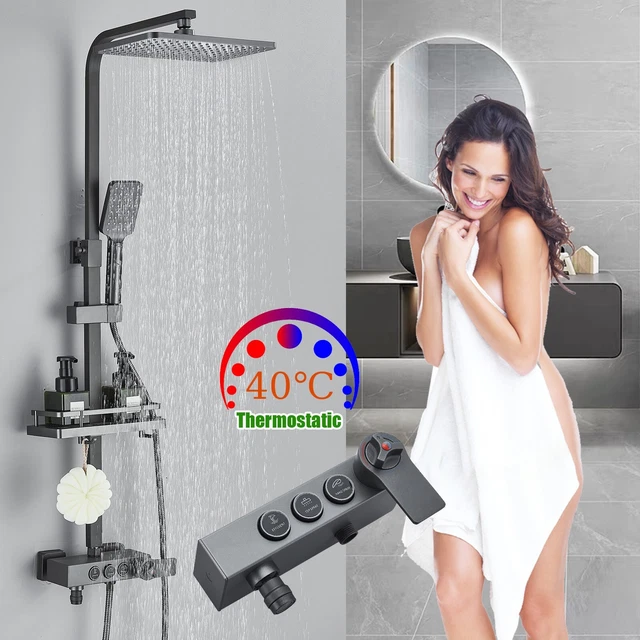 DUSCHSYSTEM GRAU MIT Thermostat Edelstahl Duschgarnitur Regendusche ...
