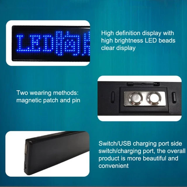 BADGE LED SANS fil personnalisable avec batterie rechargeable pour ...