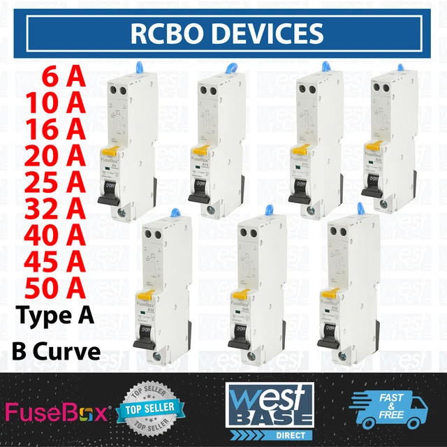 FUSEBOX RCBO SINGLE POLE 6A 10A 16A 20A 25A 32A 40A 45A 50A 30mA B Curve Type A £19.49 - PicClick UK