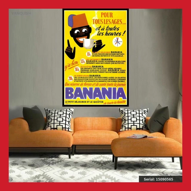 REPRO TOILE COTON Affiche Publicitaire Banania Vintage Poster Photo Pub ...