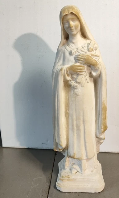 ANCIENNE STATUE VIERGE Marie Sculpture Pierre Calcaire 31 cm / à été ...