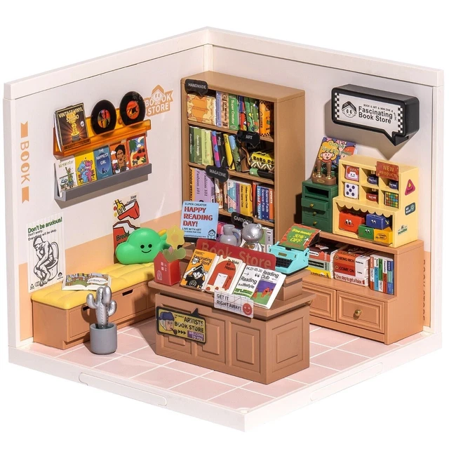 ROBOTIME/ROLIFE FASCINATING BOOK Store DIY Miniature Shop 3D Doll House ...