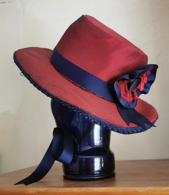 IMPRESSIVE DARK RED **VICTORIAN BONNET** Regency Bridgerton Jane Austen ...