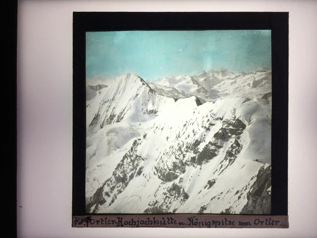 ALTES GLASDIA / Platte ORTLER Kochjochhütte .ITALIA ca.1905 8x8cm ...