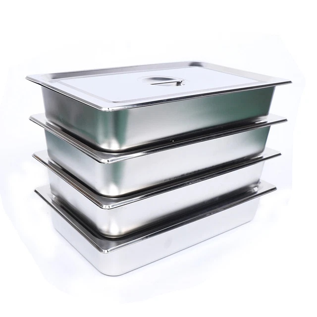 STAINLESS STEEL 4 Pack Hotel Pans Steam Table Pan with Lid Food Pan ...