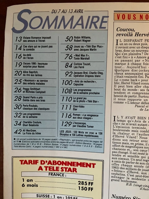 TELE STAR N°705 du 2/04/1990; Alice Sapritch/ Paris-Roubaix/ Charlélie ...