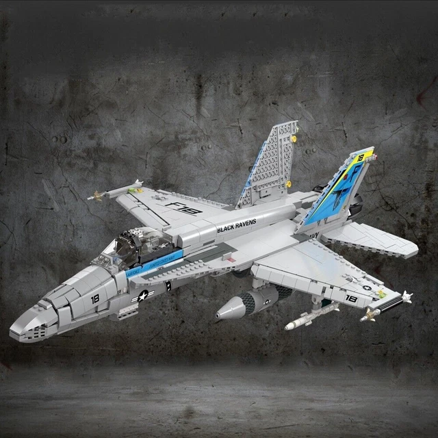 BUILDING BLOCKS MOC Military F-18 Fighter Jet Aircraft Bricks Model ...