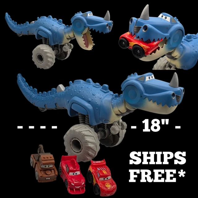 DISNEY PIXAR CARS On The Road Roll-And-Chomp Dino T-Rex + 3 CARS ...