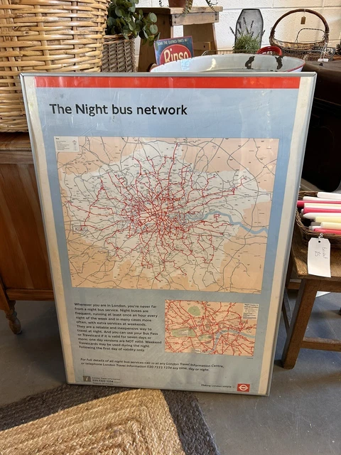 FRAMED ORIGINAL - London Transport Night Bus Network Map Poster ...