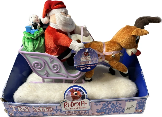 GEMMY RUDOLPH THE Red Nosed Reindeer Santa Sleigh Christmas Animated ...