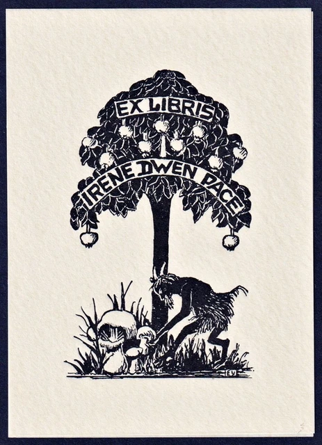 EXLIBRIS IRENE DWEN Pace Satyr Apfelbaum apple tree ex-libris bookplate ...