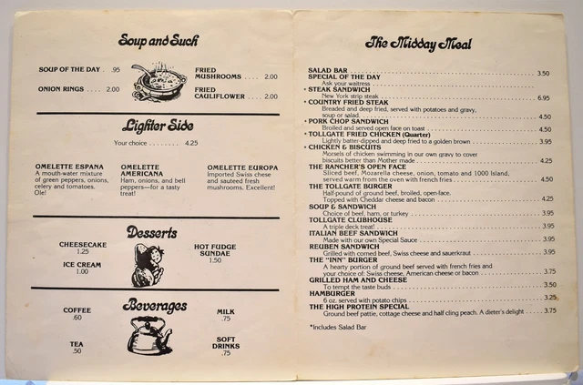 1980S DON NUSSLE'S Tollgate Inn Restaurant Menu Village Of North Aurora ...