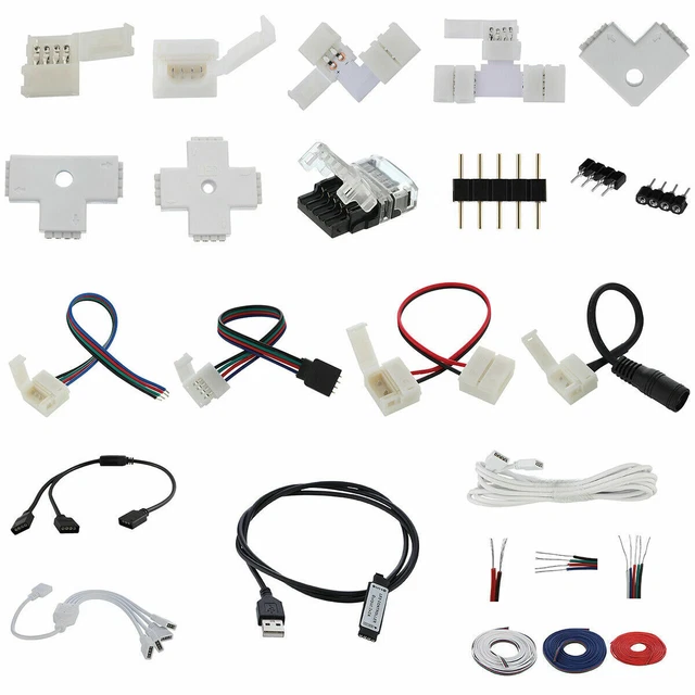 2PIN 4PIN LED Strip RGB Extension Cable Wire Adapter Clip Connector 8mm ...