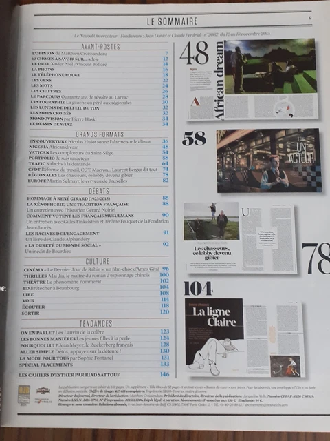 L'OBS + Télé Obs n°2662 - 11/2015 - N. Hulot - Chasseurs - Nigéria ...