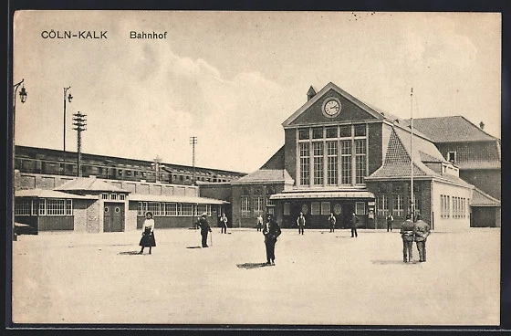 POSTCARD COLOGNE-KALK, STATION with forecourt and moving train £20.08 ...