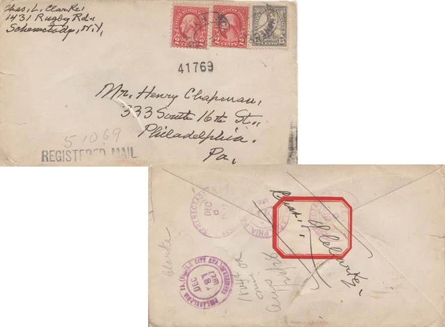 NEW YORK SCHENECTADY Registered 1927 violet double ring 2c Washington ...