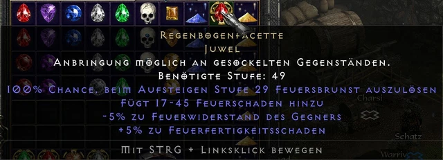 D2R DIABLO 2 Resurrected Perfekte Regenbogenfacette Feuer 5/5 Rainbow ...
