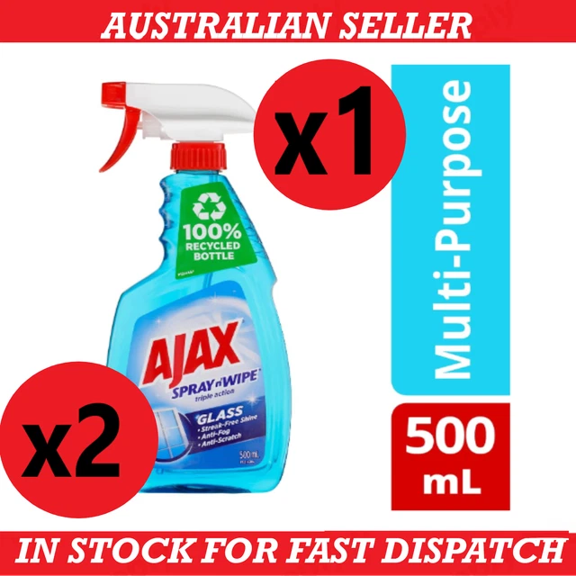 2 X 500ML Ajax Spray n' Wipe Triple Action Glass Window Cleaner Anti ...