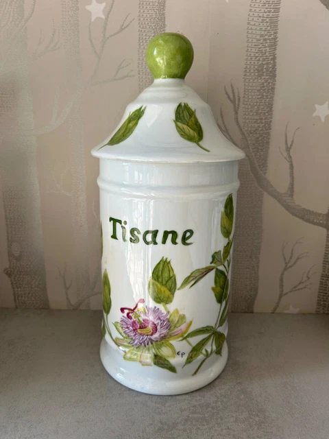 POT À PHARMACIE Tisane porcelaine de Limoges couleur blanc, vert et ...