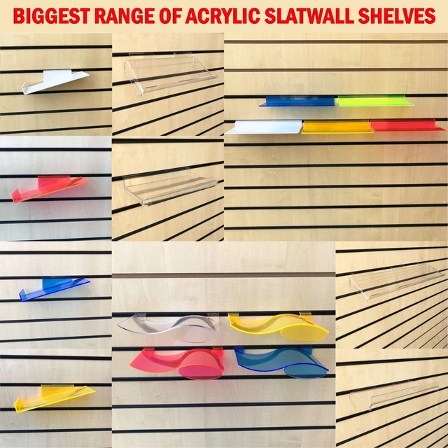 ACRYLIC SLATWALL SHELF Slat Board Display Shelf/ Shelves Multiple Size ...
