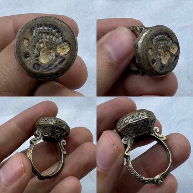 RARE GENUINE ANCIENT Roman king intaglio rare stone bronze ring £92.22 ...