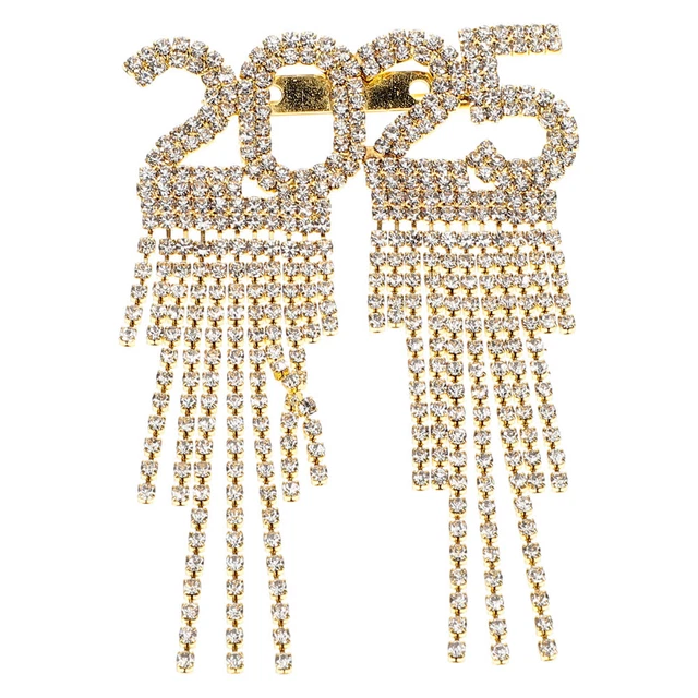 RHINESTONE 2025 TASSELS Brooch Pin 2025 New Year Pin Crystal 2025 ...