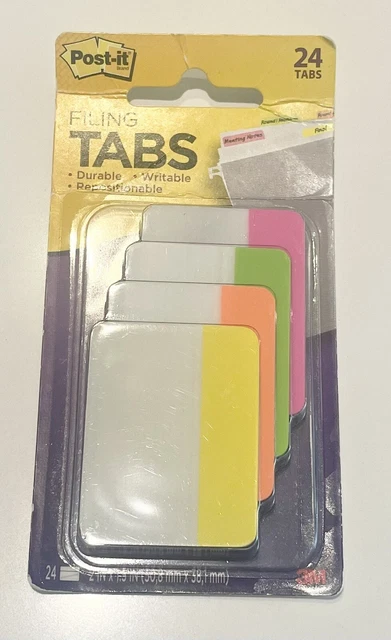 POST-IT® TABS FILE Tabs, 2 x 1 1/2, Solid, Flat, Assorted Bright ...