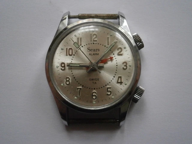 VINTAGE GENTS ALARM wristwatch SEARS mechanical watch spares or repair ...