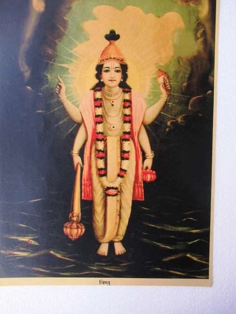 VINTAGE BHAGWAN VISHNU Oleograph Raja Ravi Varma Lithograph Prints ...