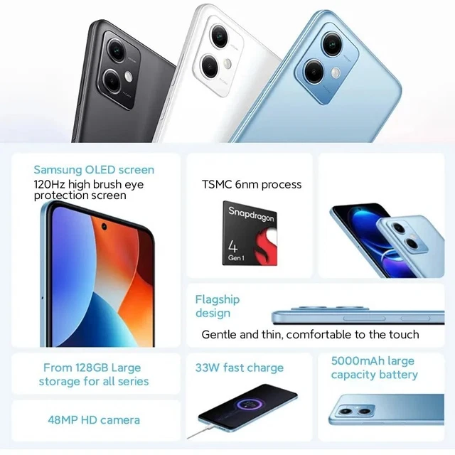 REDMI NOTE 12 5G - Smartphone 6Go RAM 128Go ROM. Gris, Bleu EUR 180,00 ...