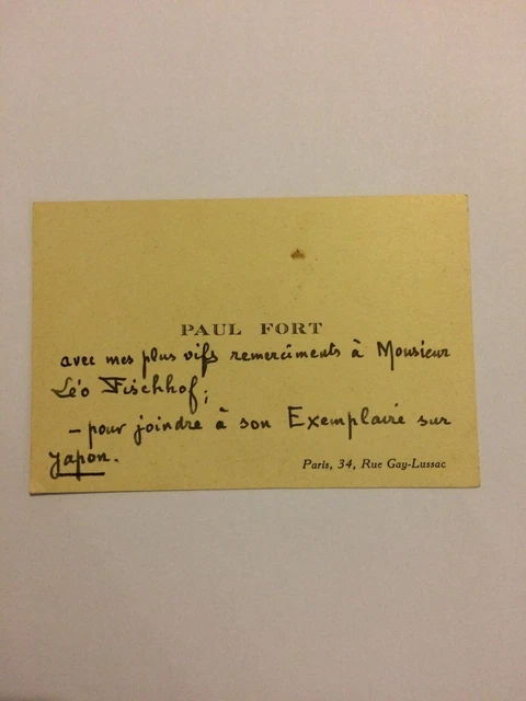 PAUL FORT POÈTE carte de visite avec ligne autographe Léo Fischof EUR ...