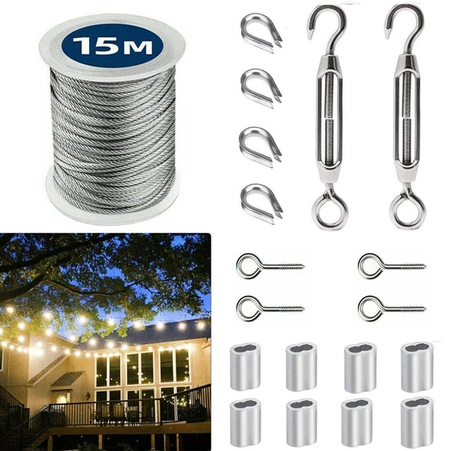 PVC COATED STAINLESS Steel Cable Hanging Set Clothesline Kit Wire Rope ...