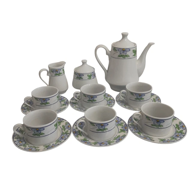ROYAL NORFOLK BLUE Floral Pattern Tea Set 6 Cups & Saucers / Teapot ...