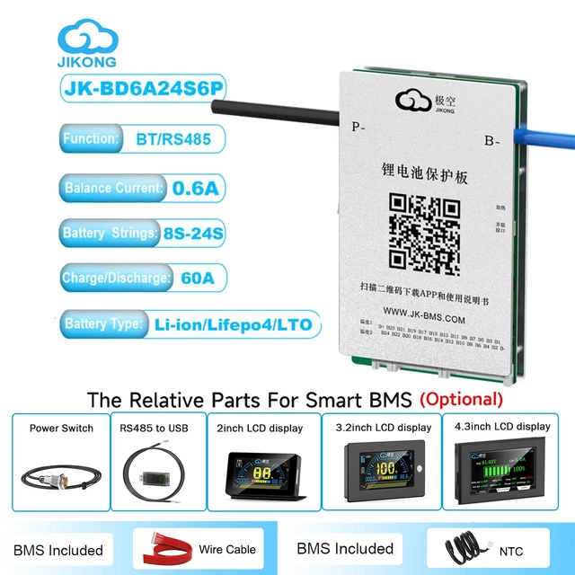 Parkside 20 V JK Smart BMS 8-24S 200A LiFePo4 Li-ion BMS Con 2A Active ...