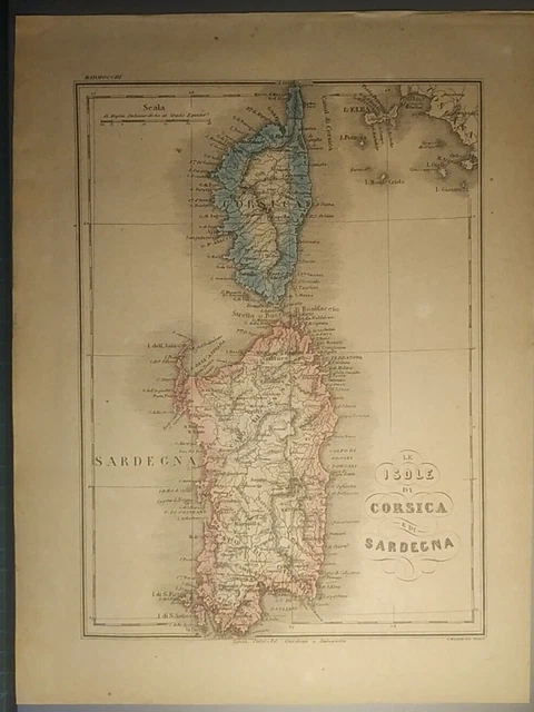 ANTICA MAPPA SARDEGNA Asinara Gallura Bonifacio Caprera Corsica Calvi ...