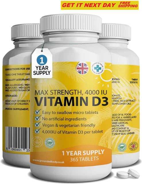 VITAMIN D3 4000 IU Micro Tablets - 365 Day Supply, Easy to Swallow High ...