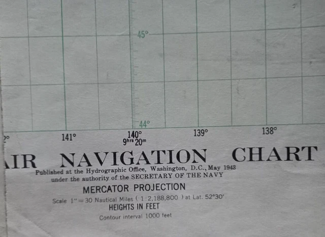 VINTAGE US NAVY Navigation Chart 1943 Portion Restricted Pacific Coast ...