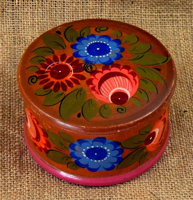 VINTAGE CANALWARE BARGEWARE Narrowboat Hand Painted Wooden Trinket Box ...
