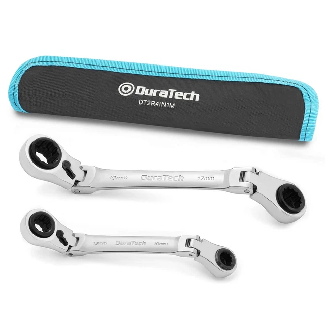DURATECH 4IN1 FLEXHEAD Reversible Ratcheting Box Wrench Set Metric ...
