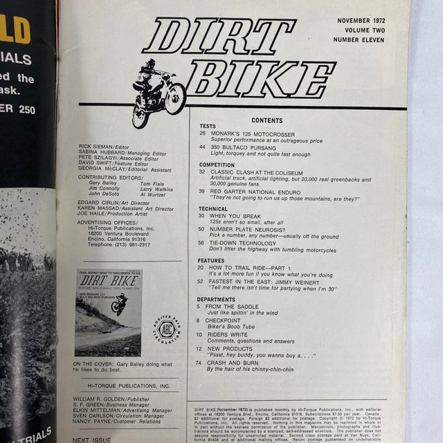 DIRT BIKE MAGAZINE-NOV 1972-Bultaco Pursang-Monark125-Jimmy Weinert ...