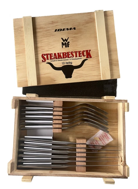 WMF STEAKBESTECK-SET 12-TEILIG in Holzkiste Cromargan Edelstahl ...