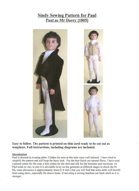 SINDY SEWING PATTERN for Paul, Mr Darcy [1805] £3.95 - PicClick UK